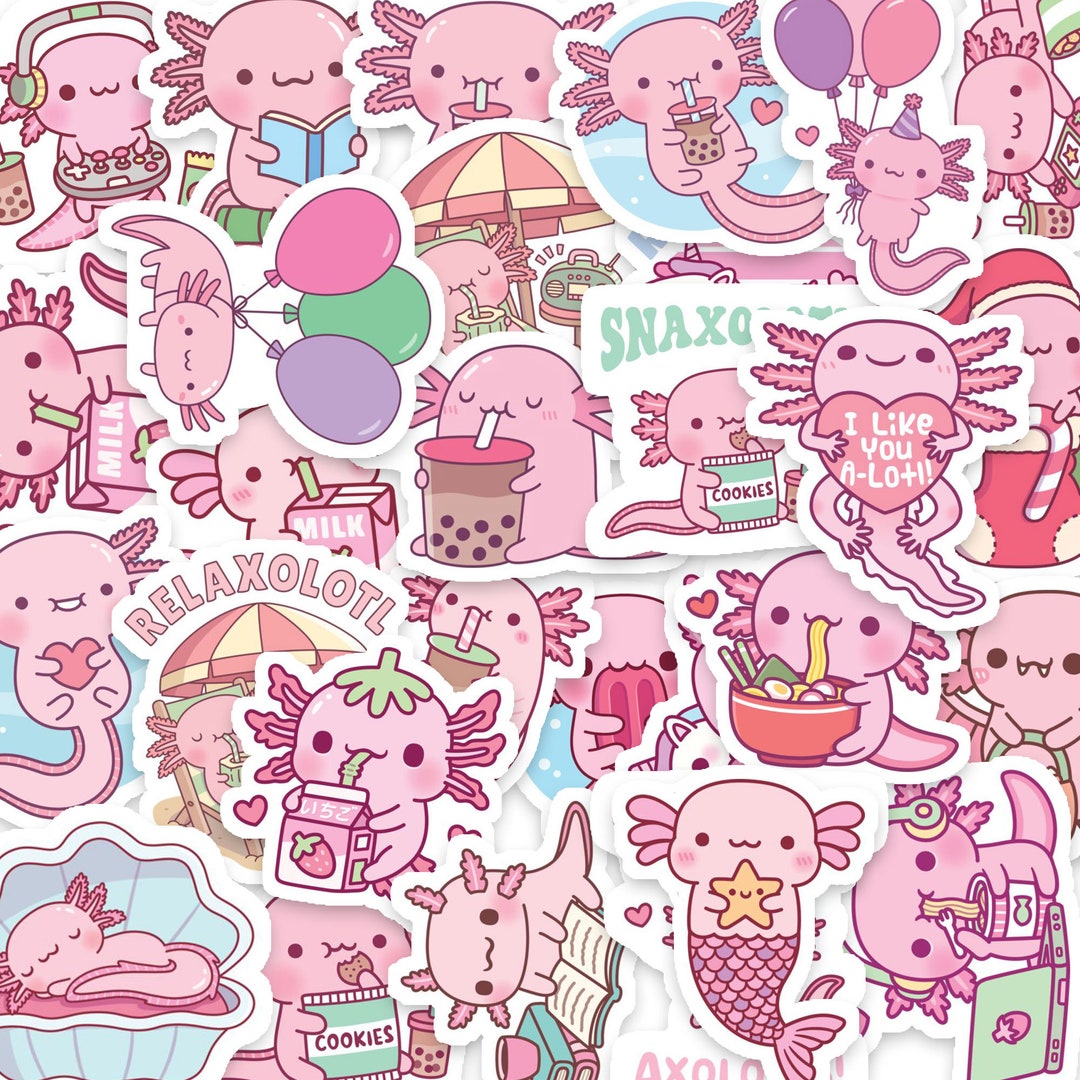 60 Pcs, Axolotl Stickers, Cute Pink Salamander Stickers, for Laptops ...