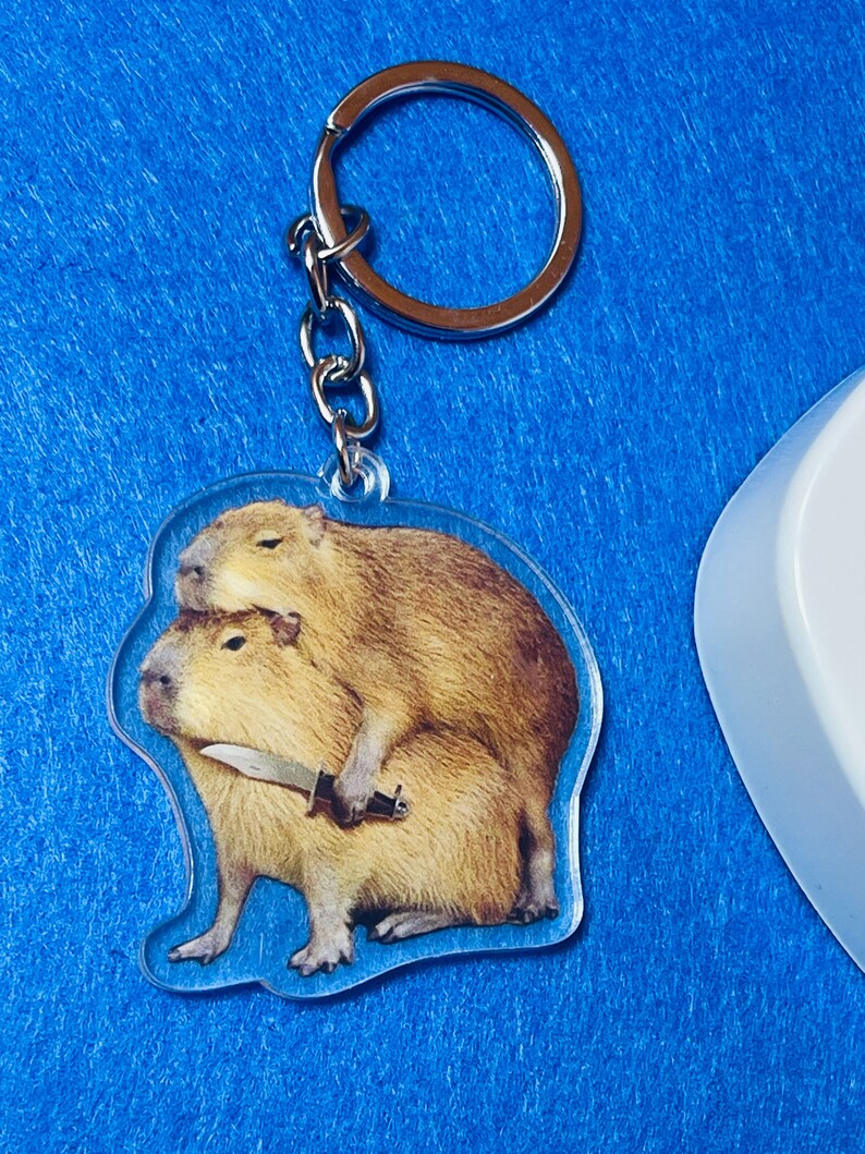 Keychain, Capybara Keychain, Acrylic Capybara Holding Knife Funny ...