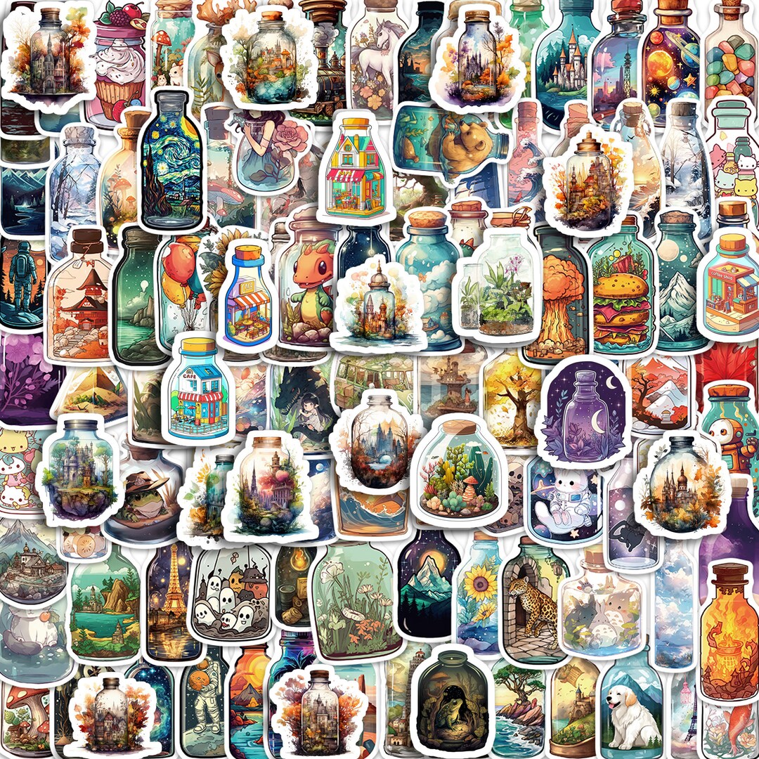 10/30/50/100pcs Bottle Art Stickers, Bottle World Stickers, Miniature ...
