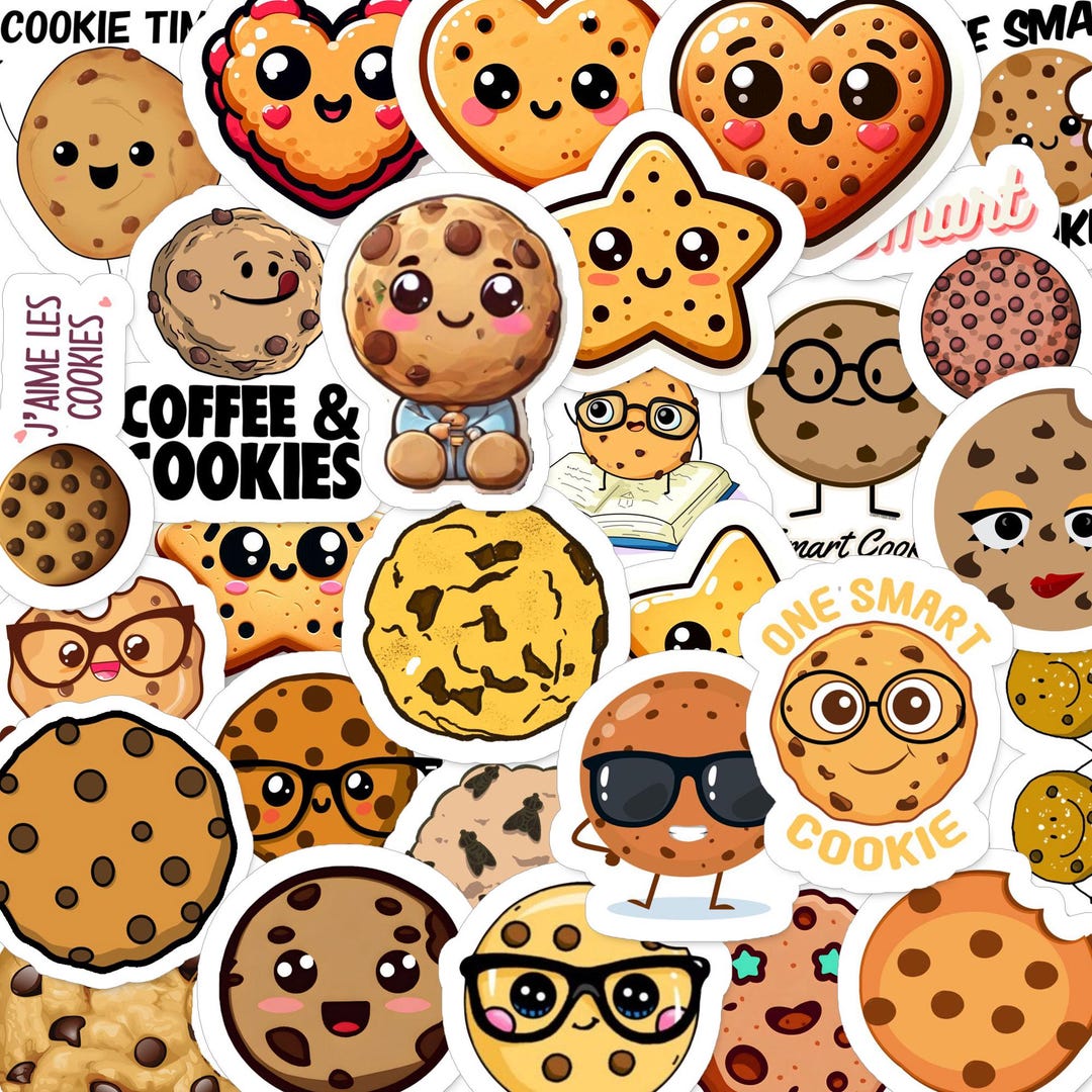 60 Pcs Cookie Stickers in a Cookie Jar, Jar of Cookies Biscuits ...