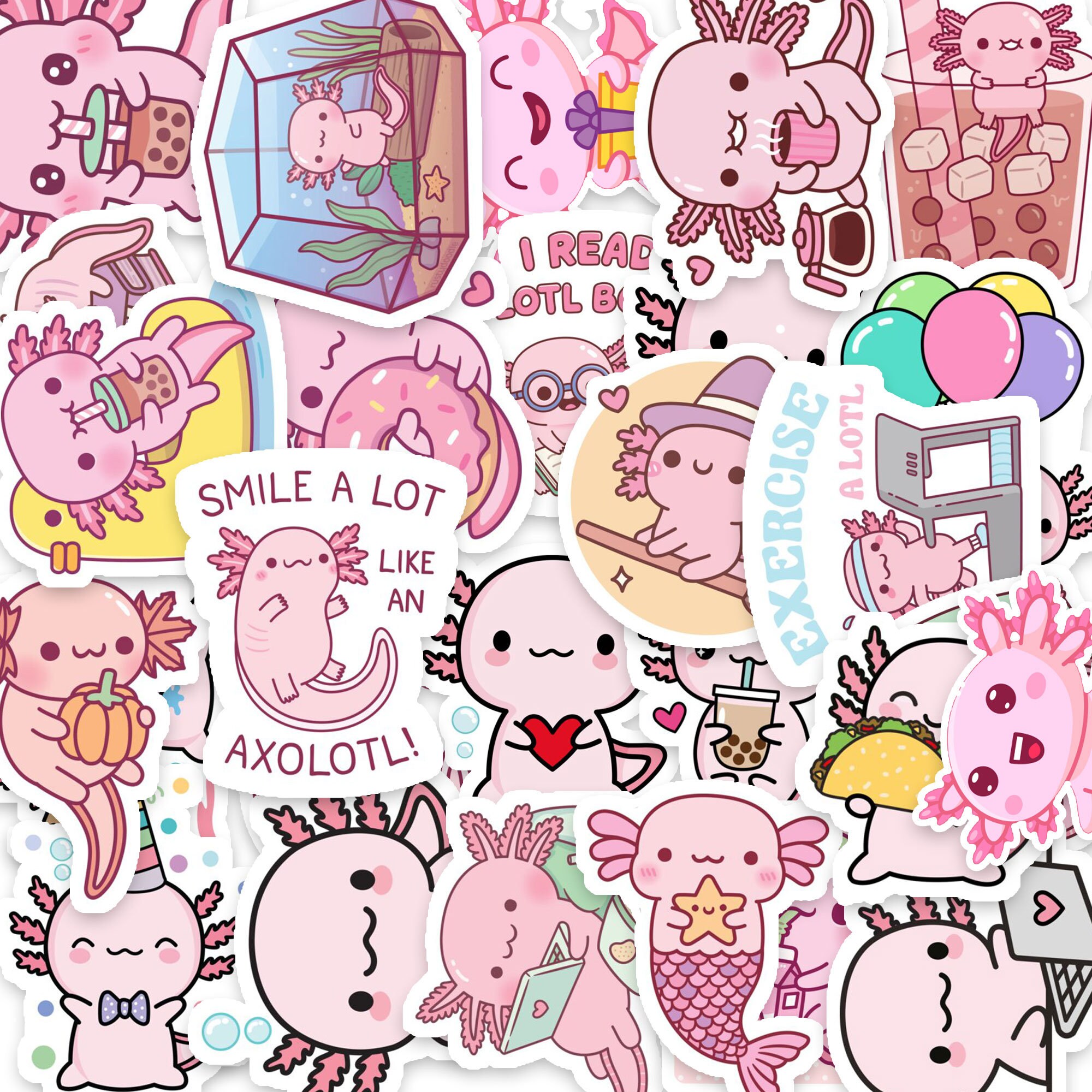 60 Pcs, Axolotl Stickers, Cute Pink Salamander Stickers, for Laptops ...