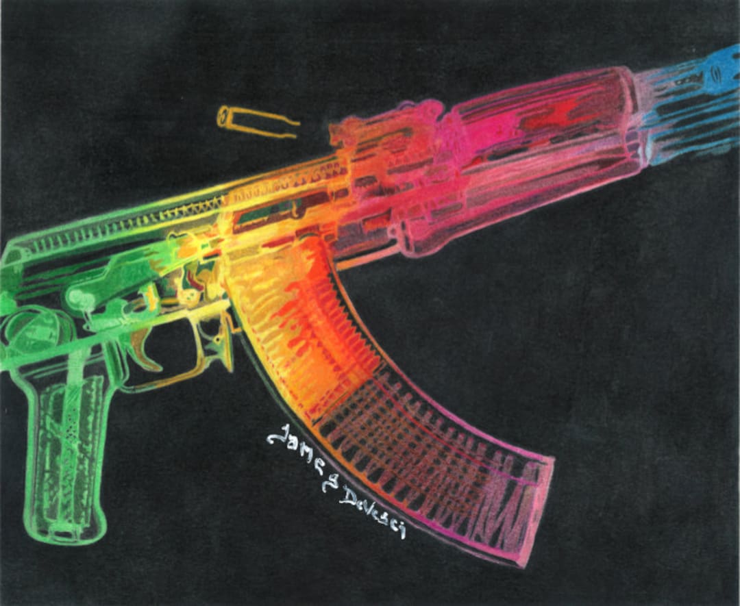 Original Framed Rainbow Ak47 Color Pencil Piece 1 of 1 - Etsy