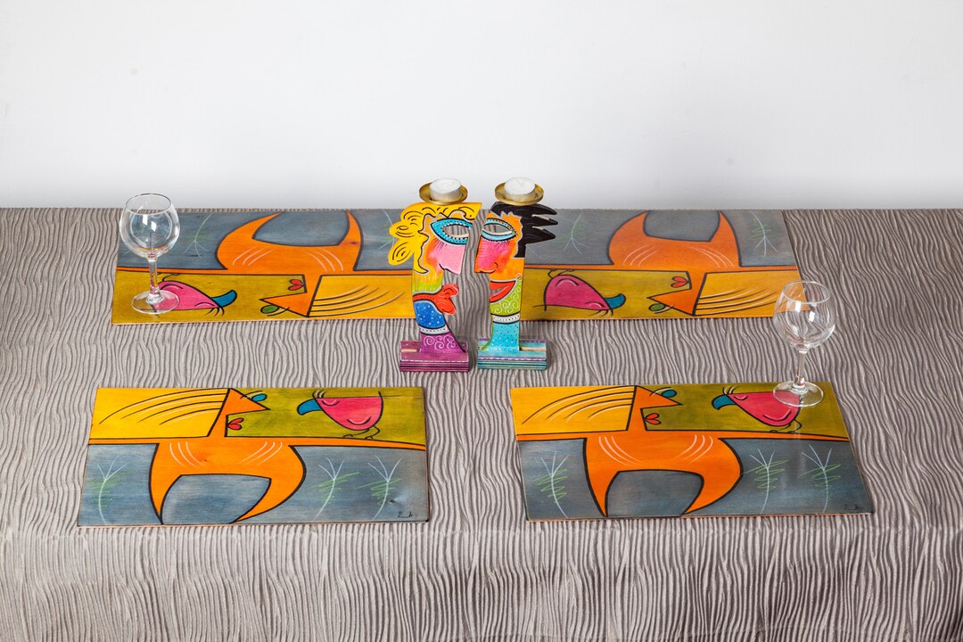 Eclectic Kitchen Decor, Original Art Wood Placemats, Artistic Table ...