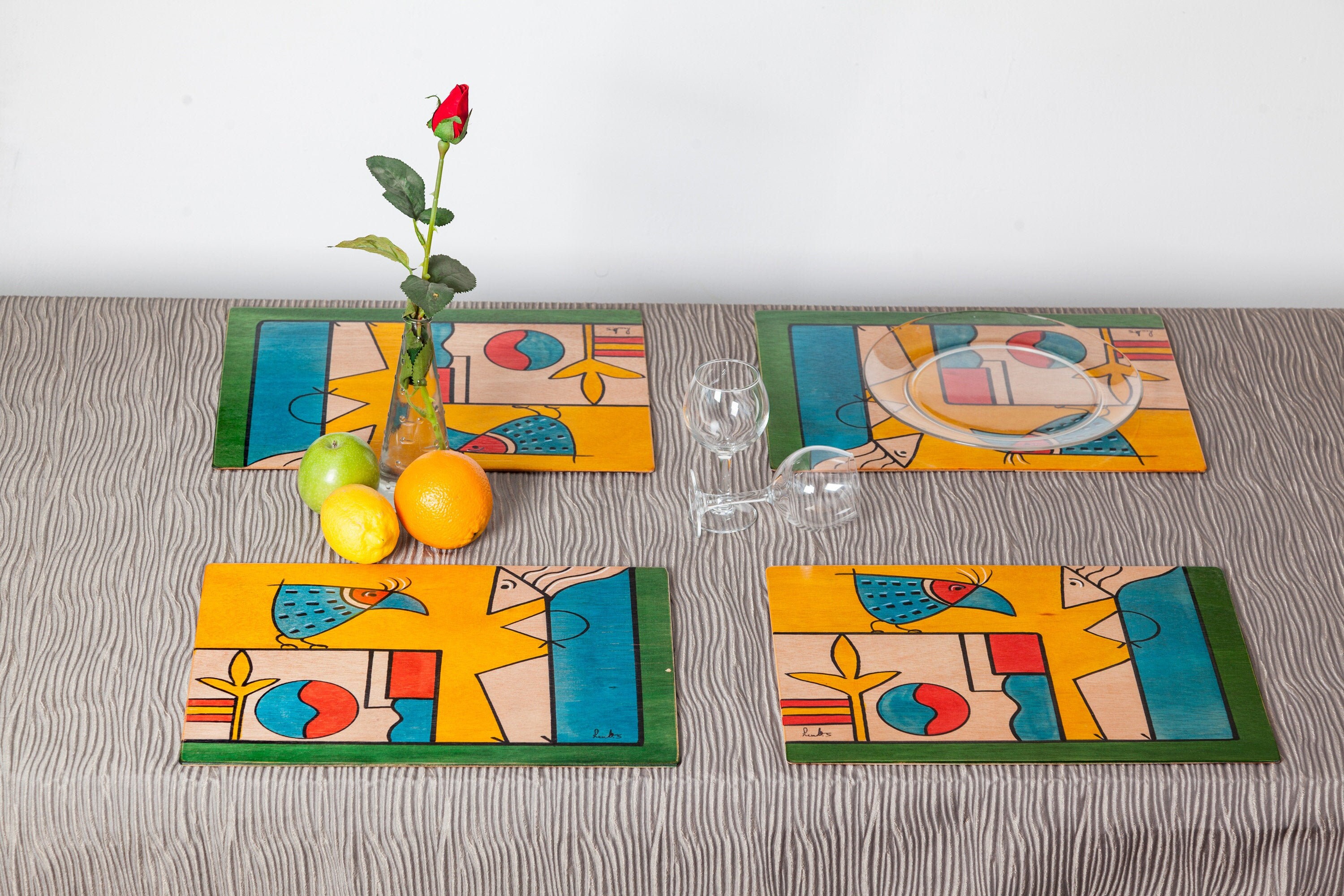 Original Art Wood Placemats, Artistic Table Placemats, Hand Painted ...