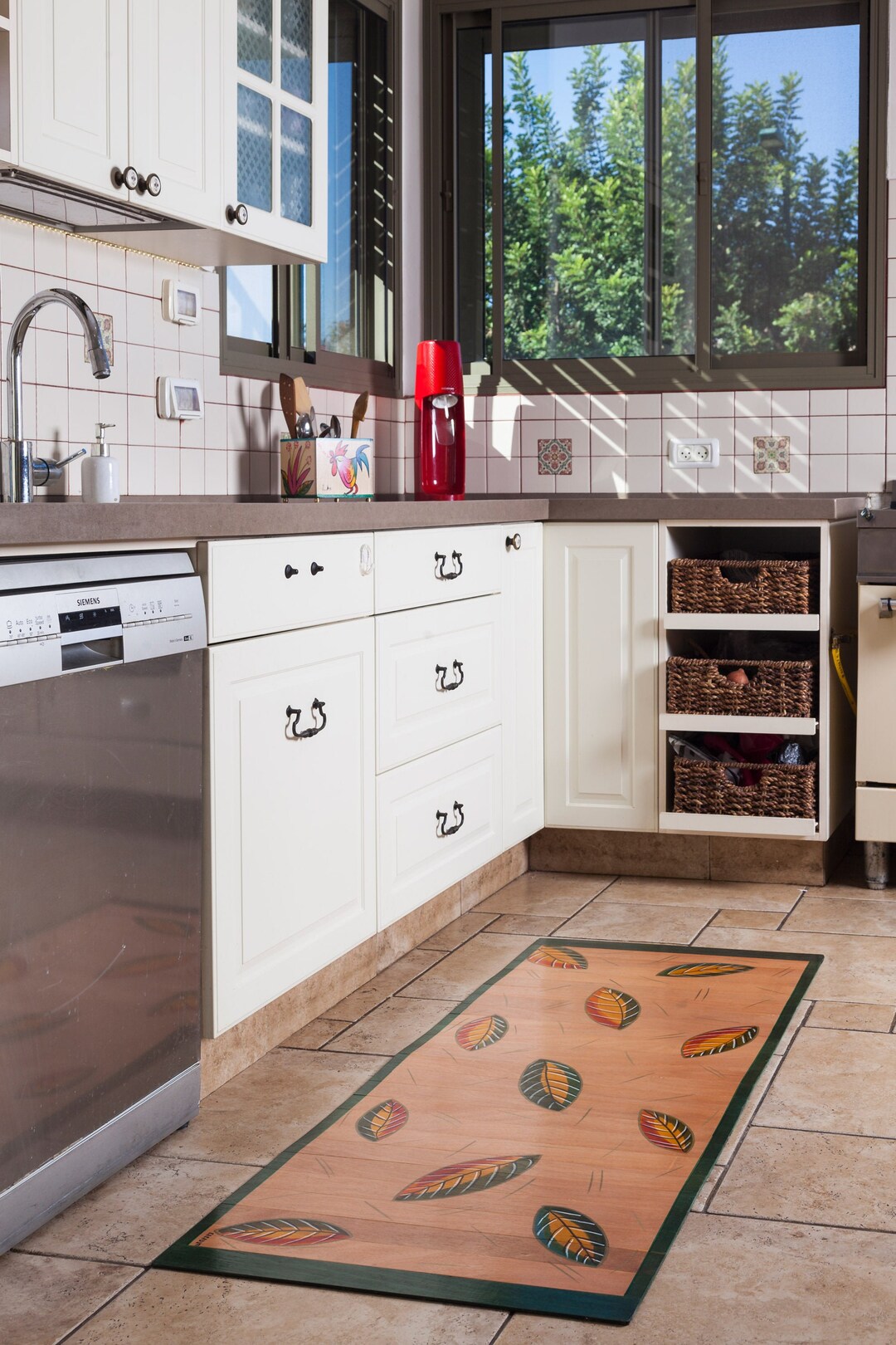 Leaves Wooden Floor Mat - Hand Painted Wooden Rug - Nature Inspired ...