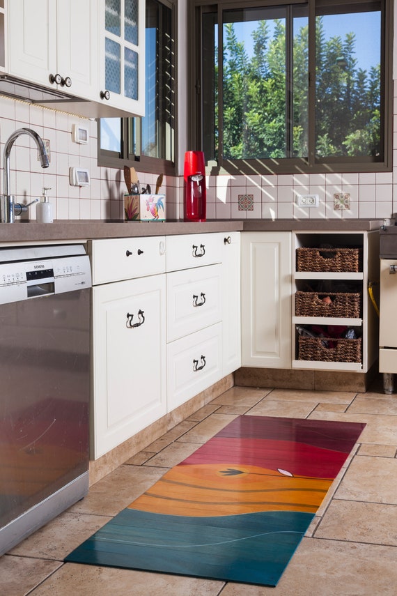 Colorful Kitchen Runner Wooden Bedside Rug Original Art | Etsy