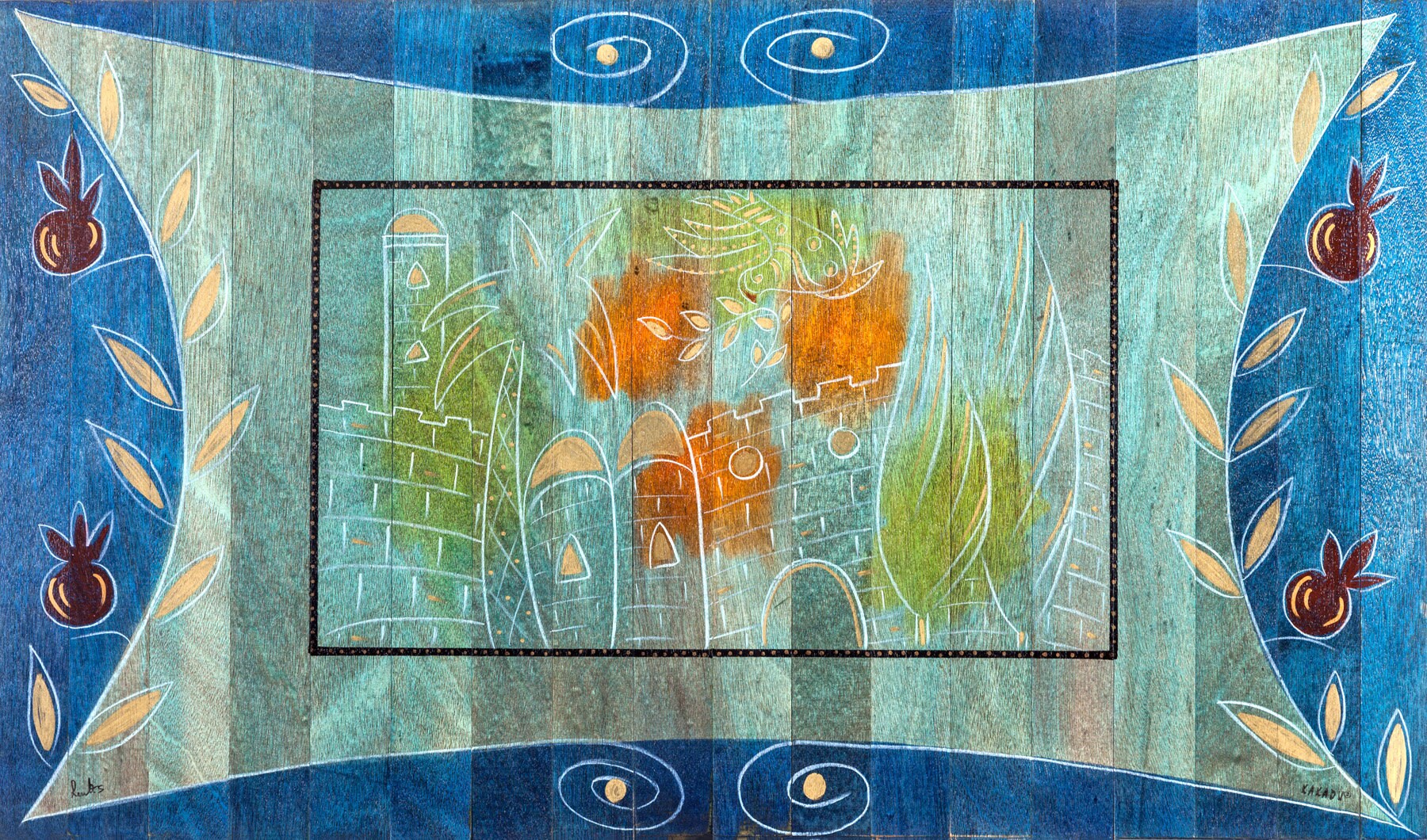 Jerusalem Painted Wooden Floor Mat, Blue Floor Mat, Unique Israel Gift ...