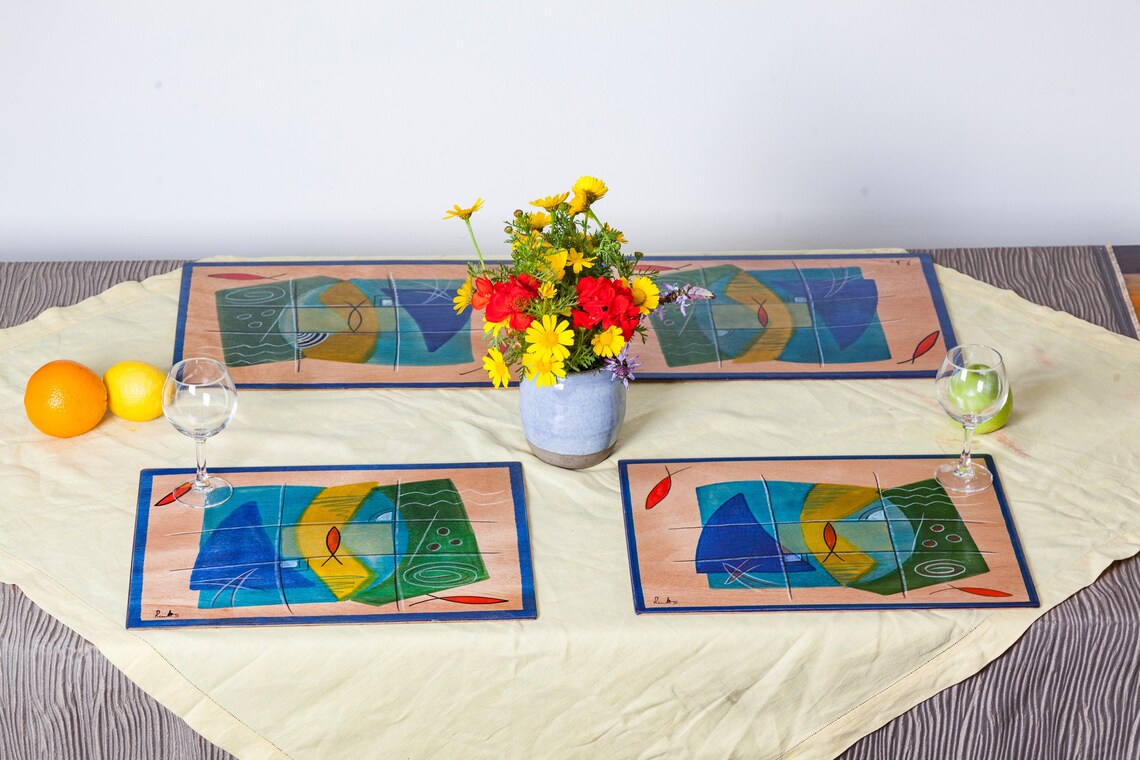 Hand Painted Blue Abstract Placemats - Etsy