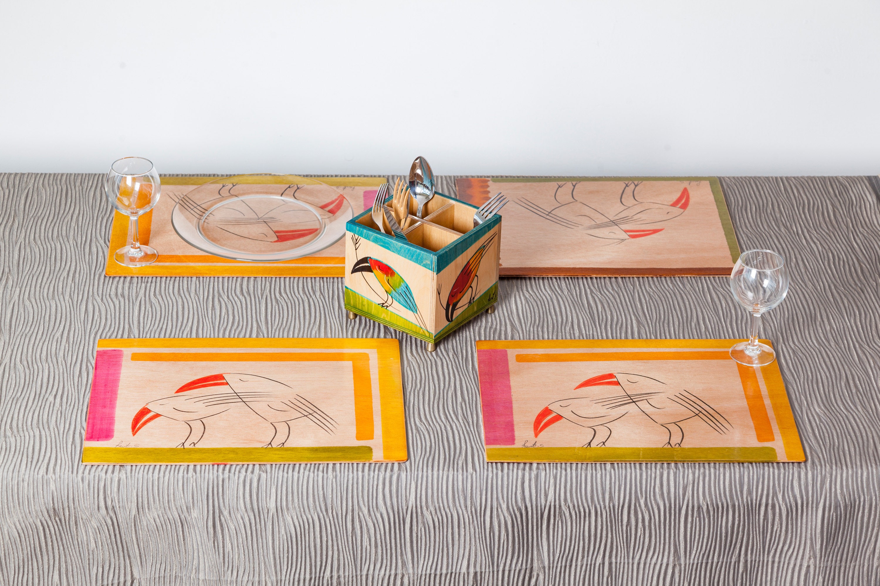 Artistic Wood Placemats, Hand Painted Placemats, Abstract Bird Placemat ...
