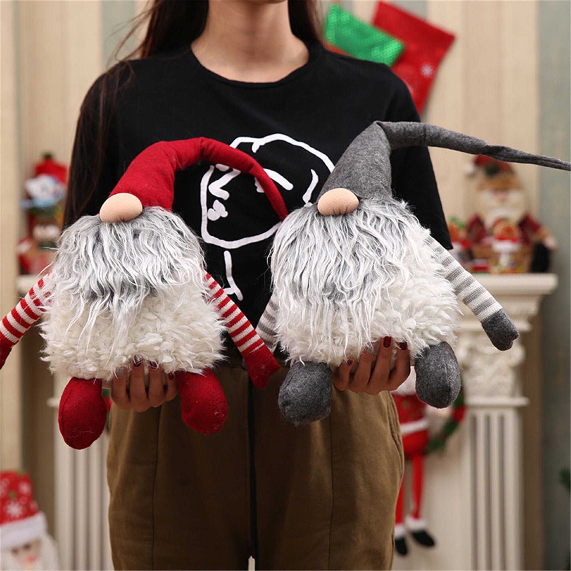 Fat Gnome plush toy Holiday Red striped plushie gnome Gray | Etsy