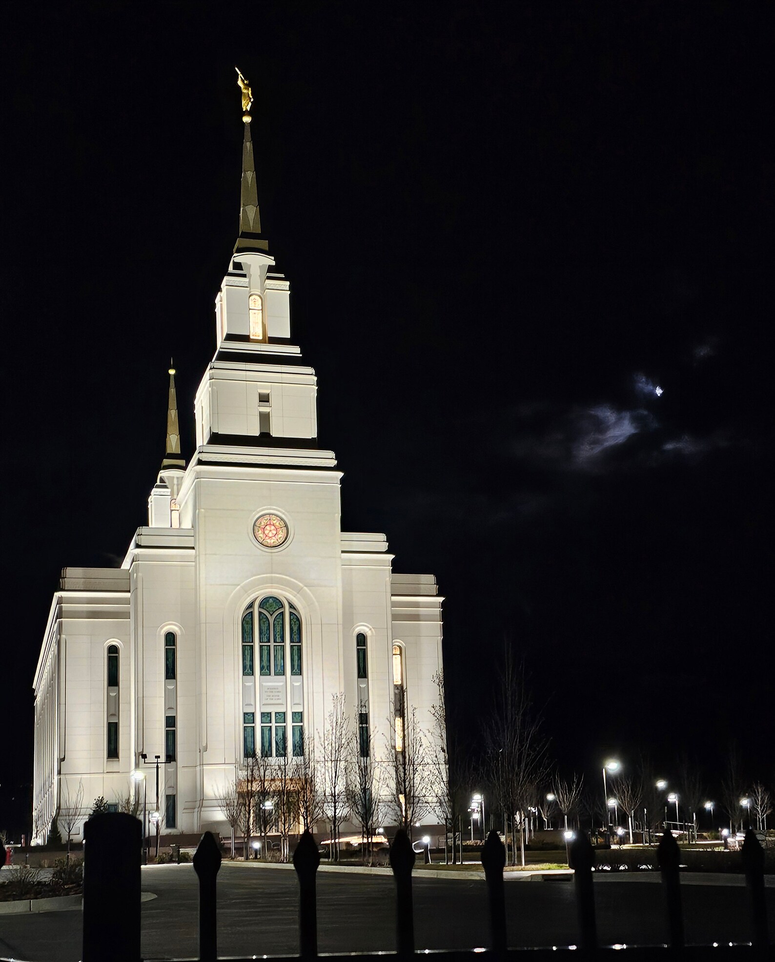 Night Photo of New Layton, Utah LDS Temple With Moon Peaking Through ...