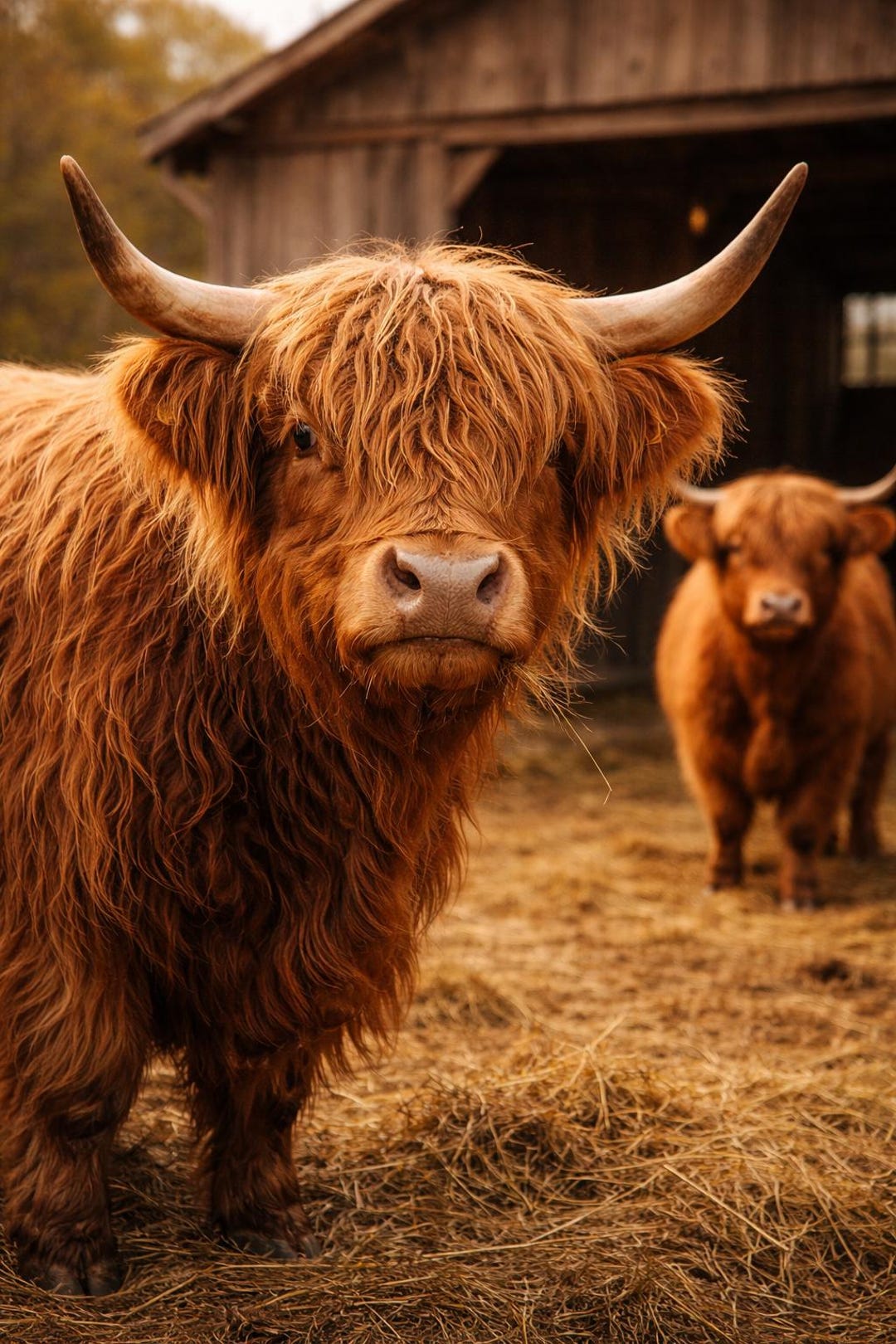 Highland Cow Barn Portrait – Rustic Farm Wall Art | Cozy Country Decor ...