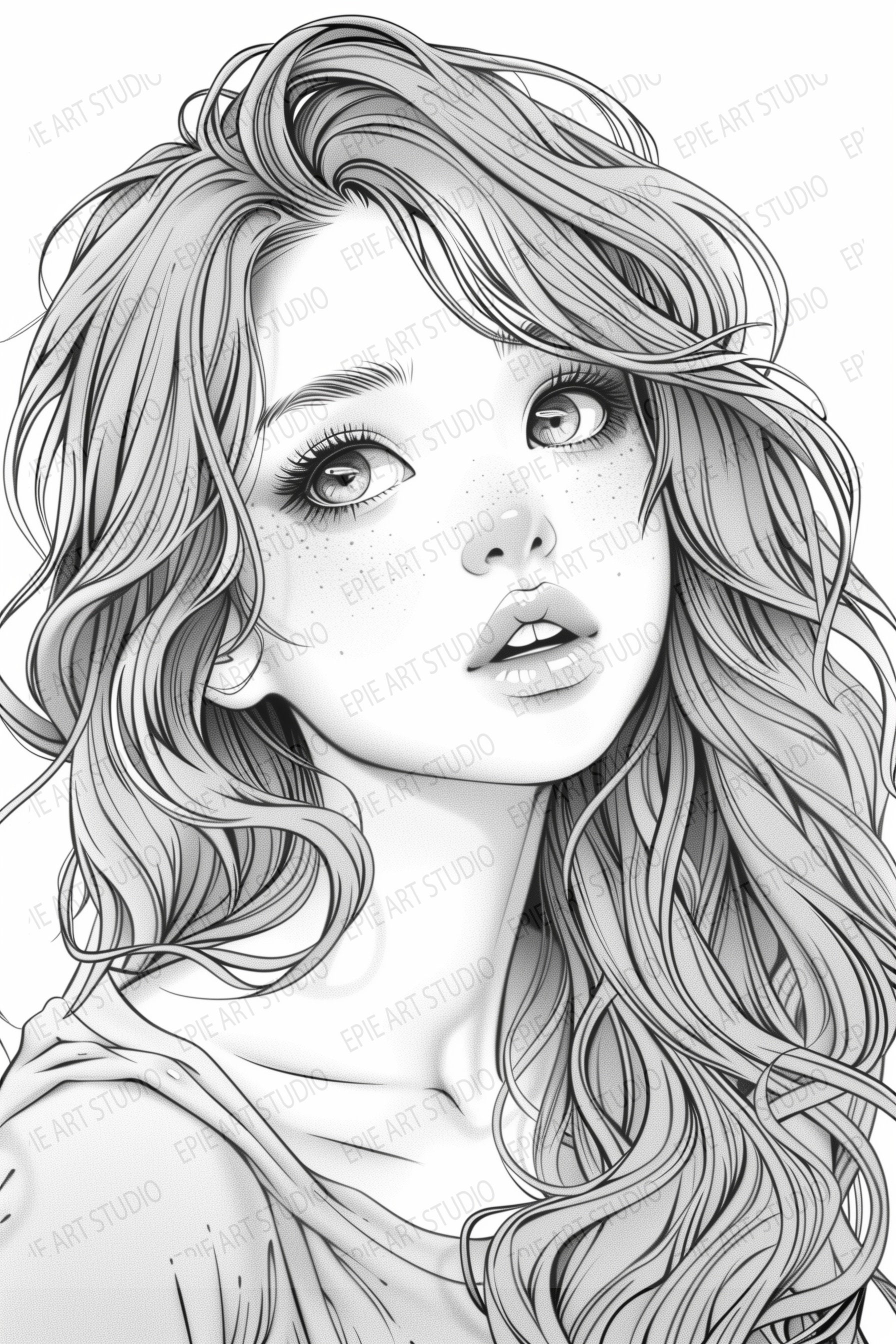 50 Coloring Pages of Pretty Girls. Diverse Styles. Digital Download ...