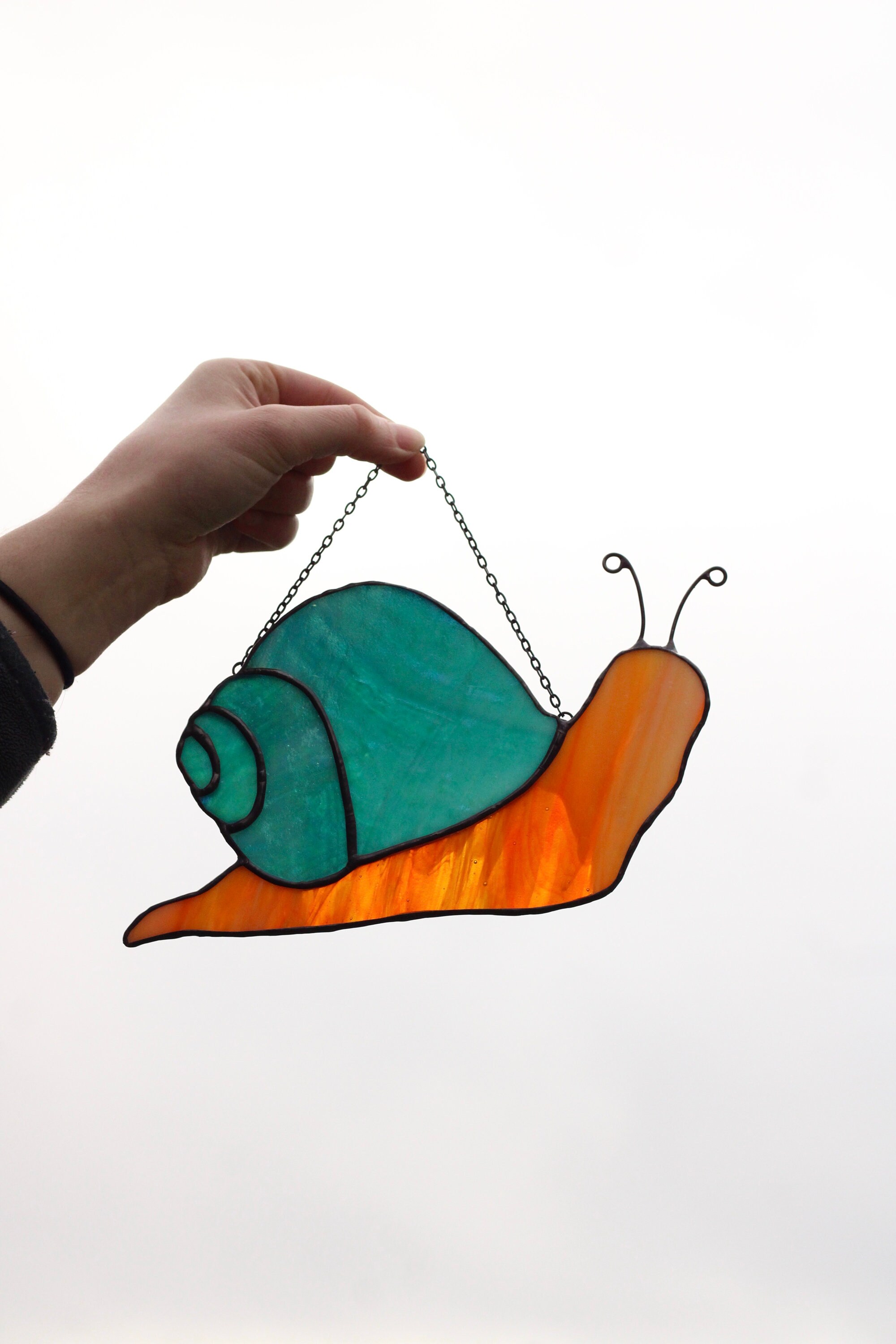 Stained Glass Snail Suncatcher Blue and Orange - Etsy