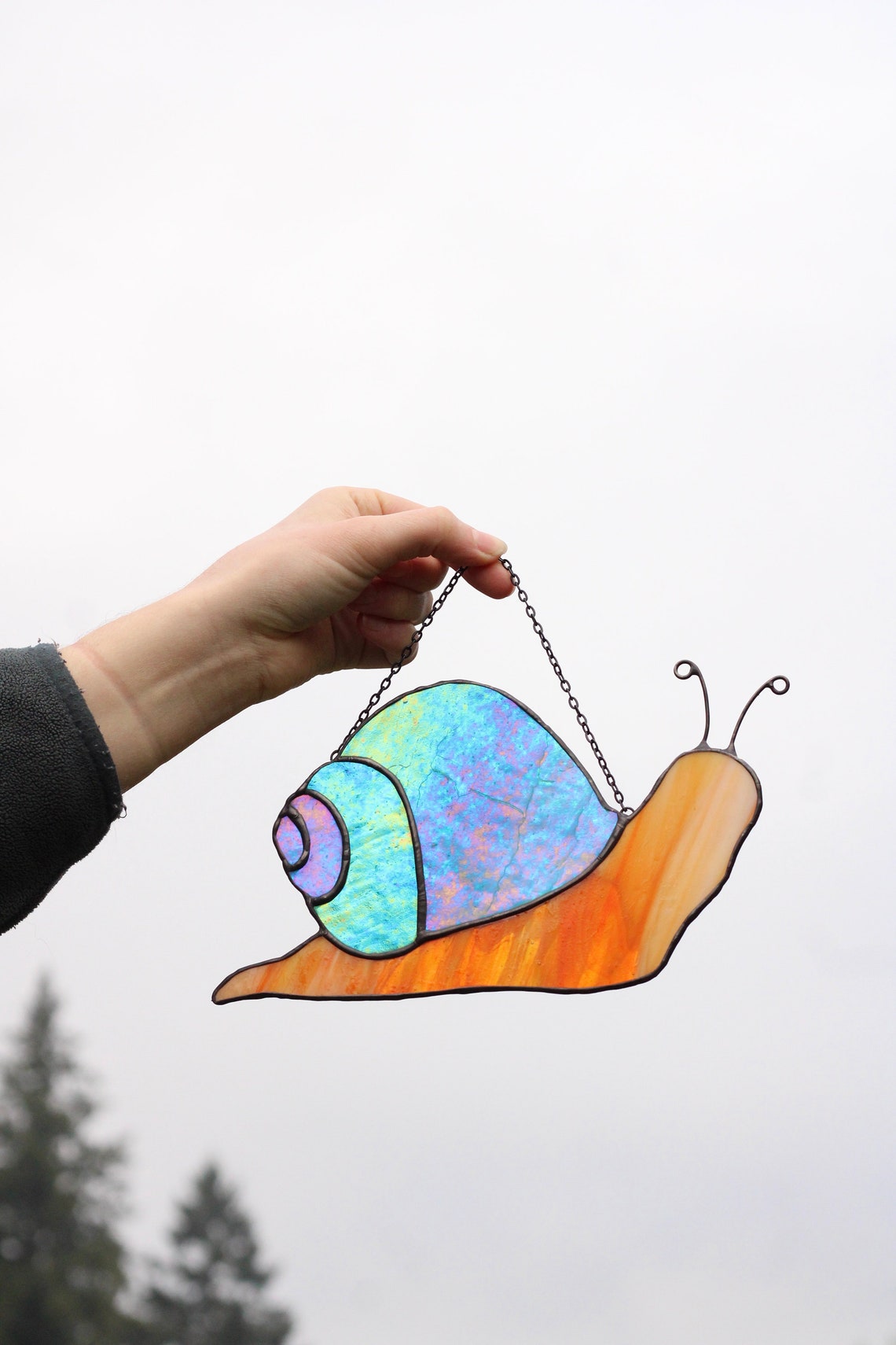 Stained Glass Snail Suncatcher Blue and Orange - Etsy