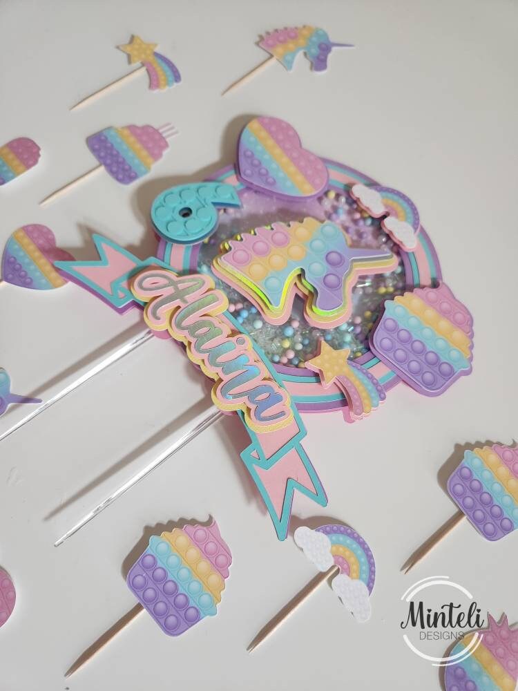 Pop It Pastel Colors Custom Personalized Cake Topper Shaker Party Decor ...