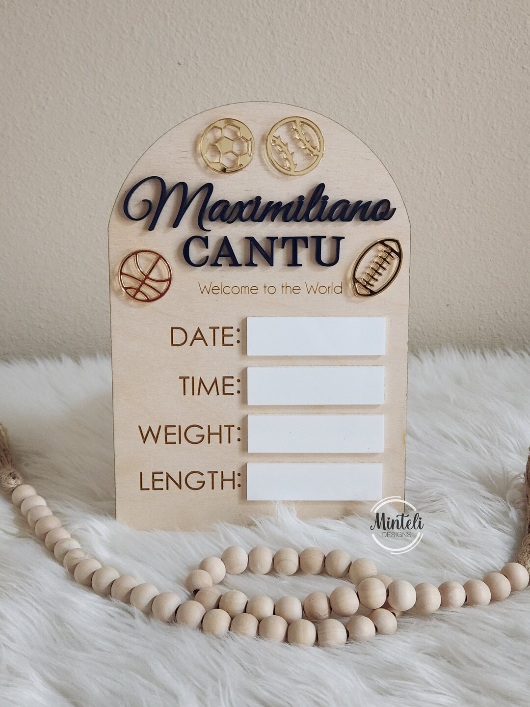 Newborn Baby Custom Birth Stats Board Sign Wood & Acrylic, Sports Theme ...