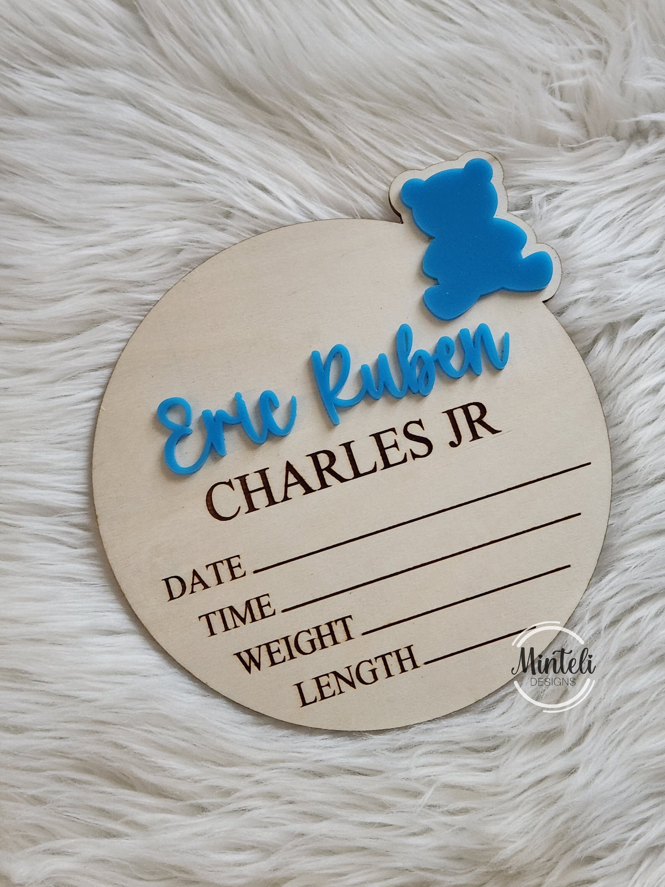 Newborn Baby Custom Birth Stats Circular Wood Sign With Acrylic Name ...