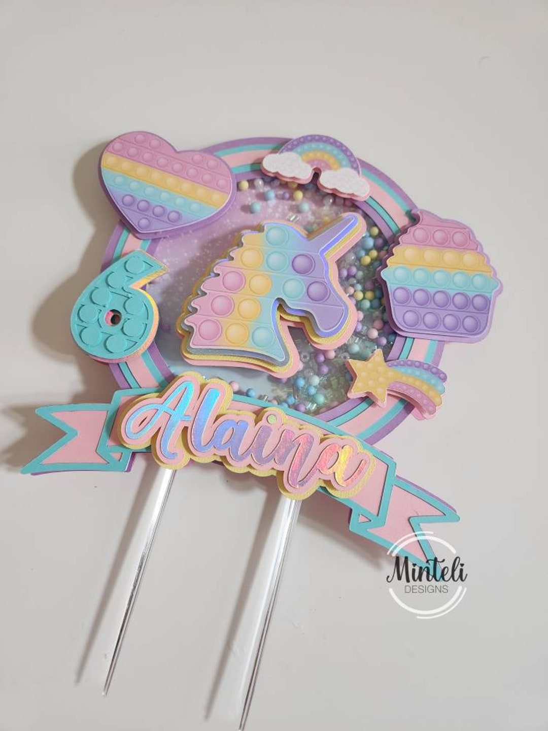 Pop It Pastel Colors Custom Personalized Cake Topper Shaker Party Decor ...