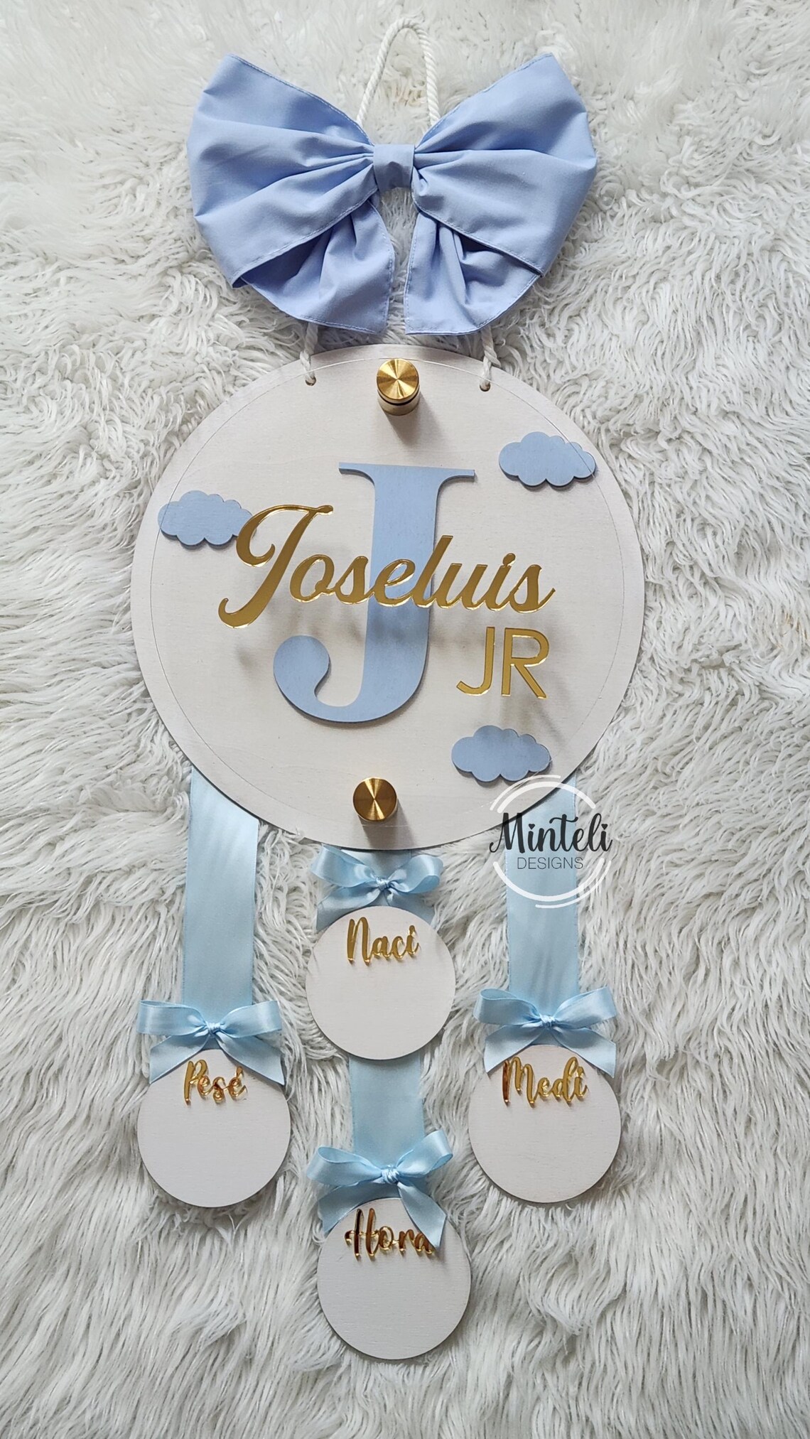 Cloud Newborn Baby Birth Stats Board Hanger Wood & Acrylic, Nursery ...