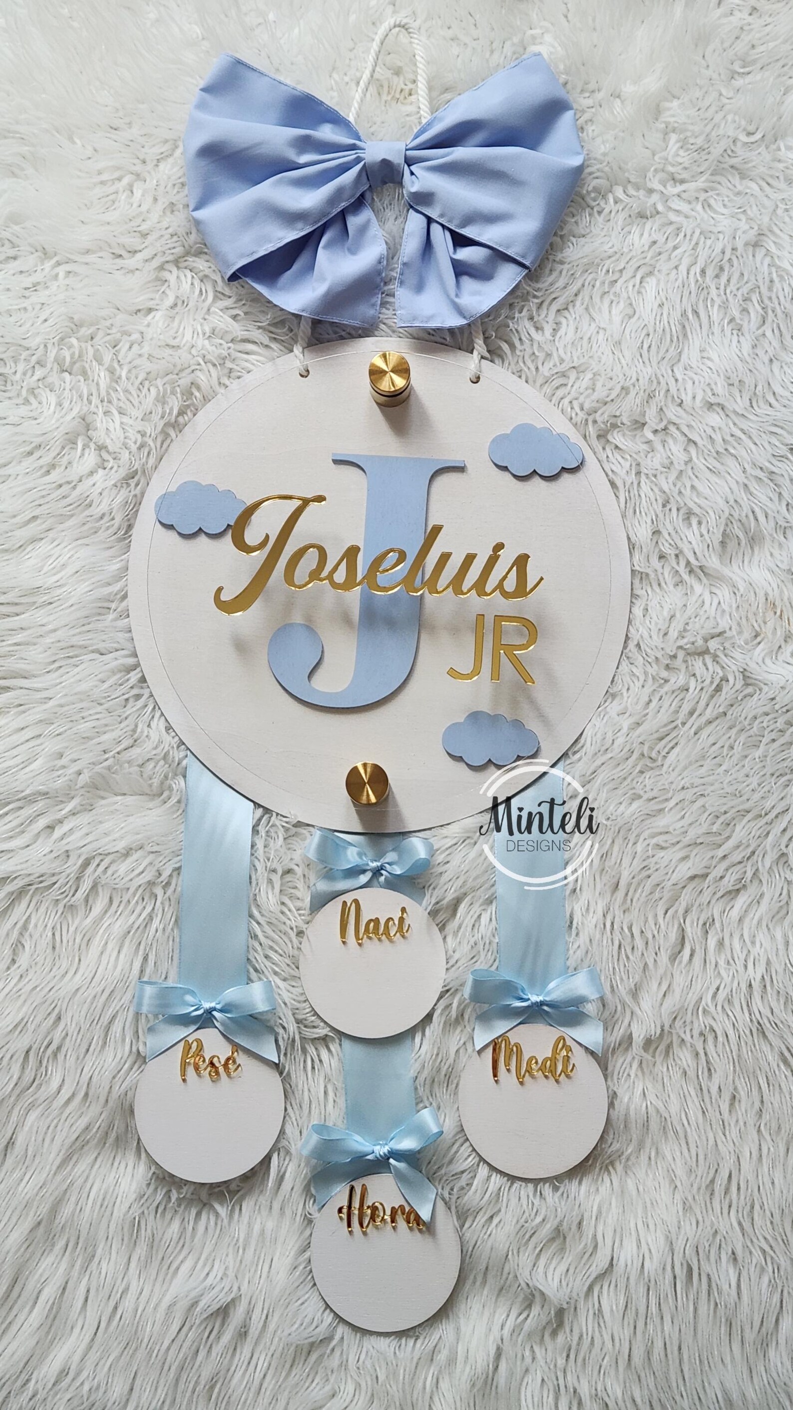 Cloud Newborn Baby Birth Stats Board Hanger Wood & Acrylic, Nursery ...