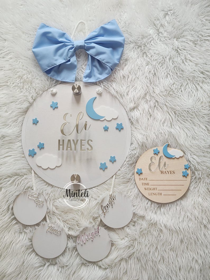 Newborn Baby Birth Stats Board Wood & Acrylic, 3d Style, Nursery Modern ...