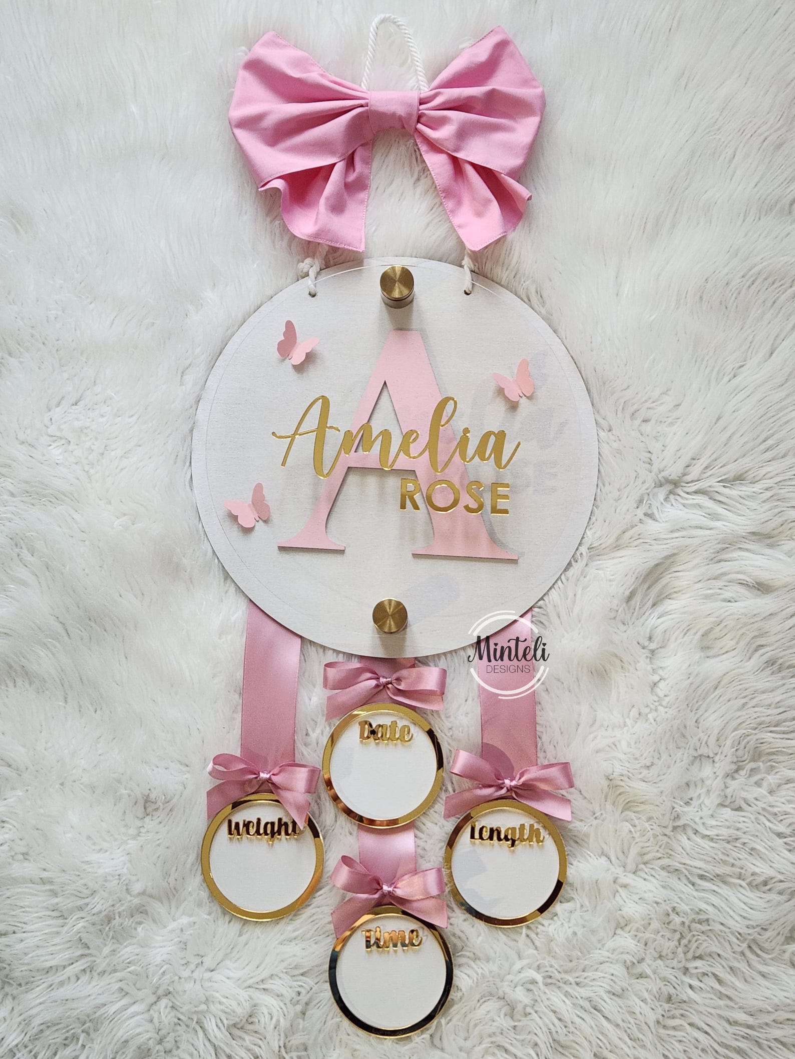 Newborn Baby Birth Stats Board Hanger Wood & Acrylic, 3d Style, Nursery ...