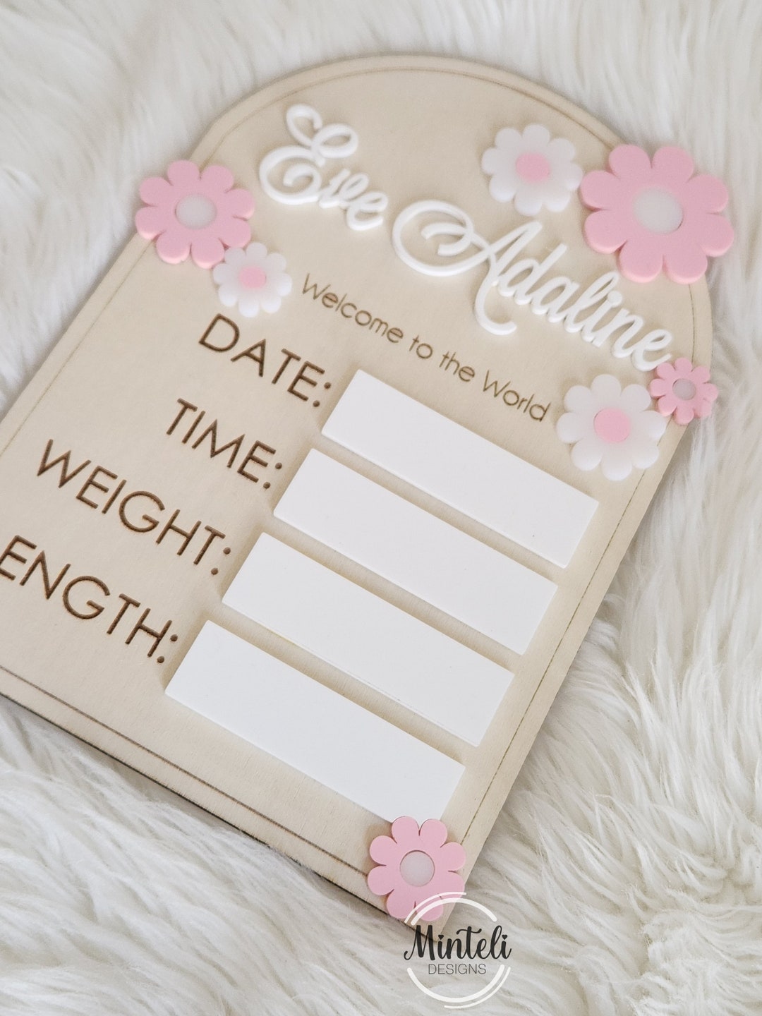 Newborn Baby Custom Birth Stats Board Sign Wood and Acrylic Elegant ...