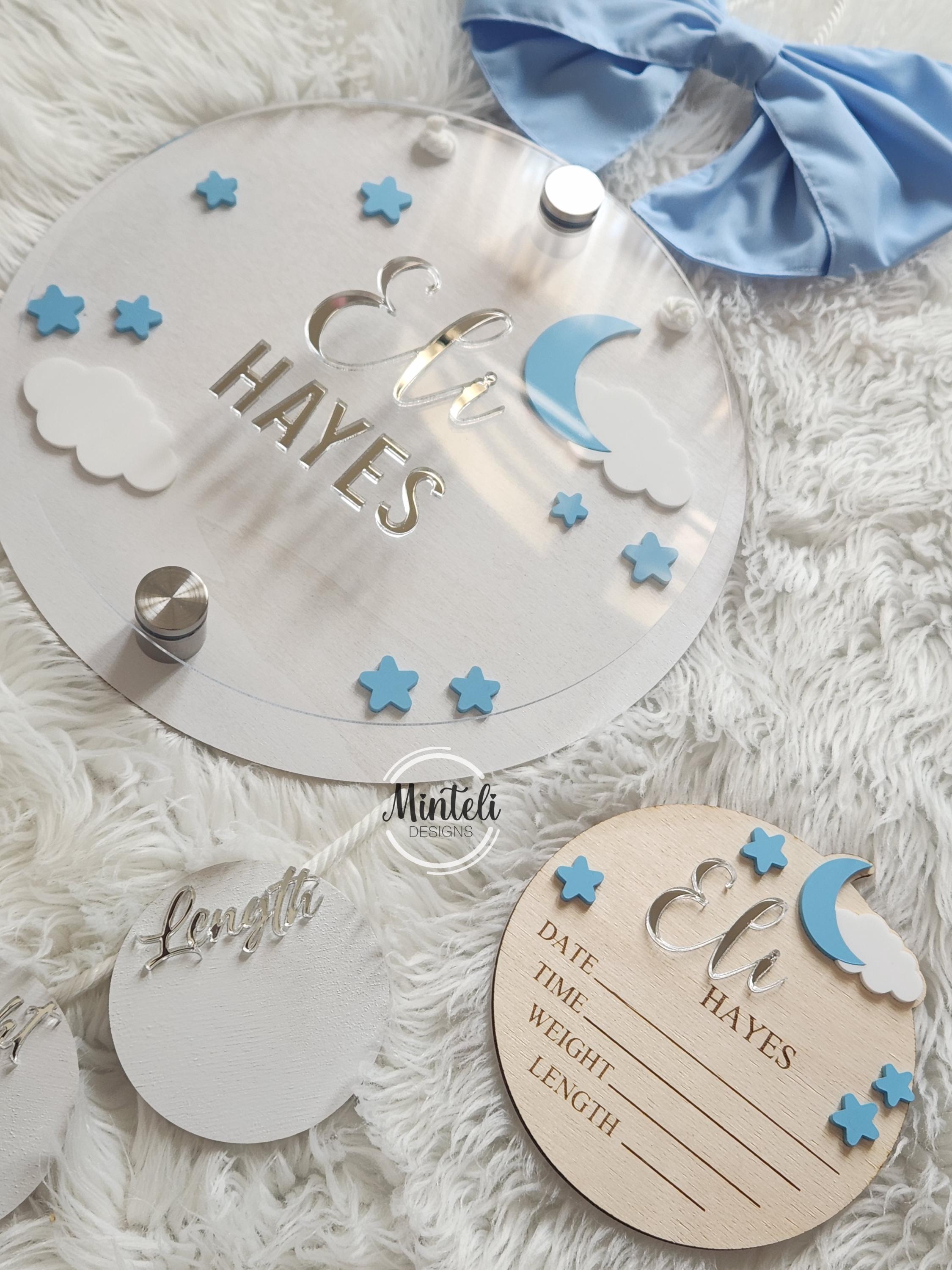Newborn Baby Birth Stats Board Wood & Acrylic, 3d Style, Nursery Modern ...