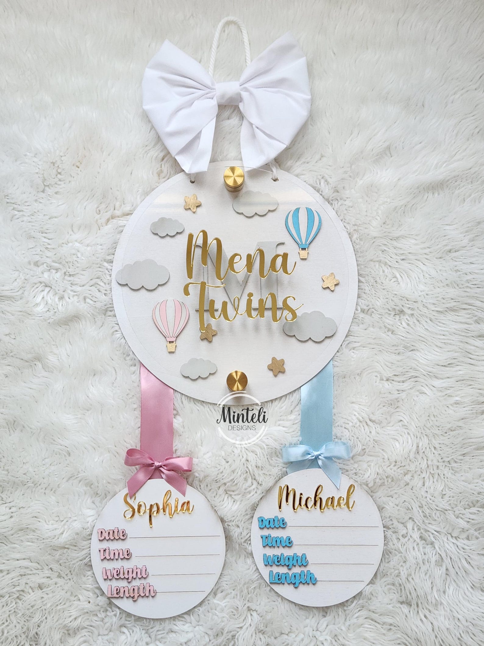 Cloud Newborn Baby Birth Stats Board Hanger Wood & Acrylic, Nursery ...