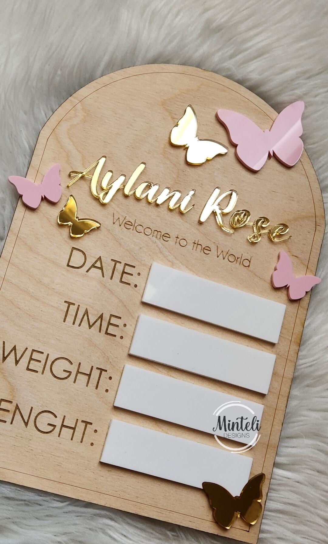 Newborn Baby Custom Birth Stats Board Sign Wood and Acrylic Elegant ...