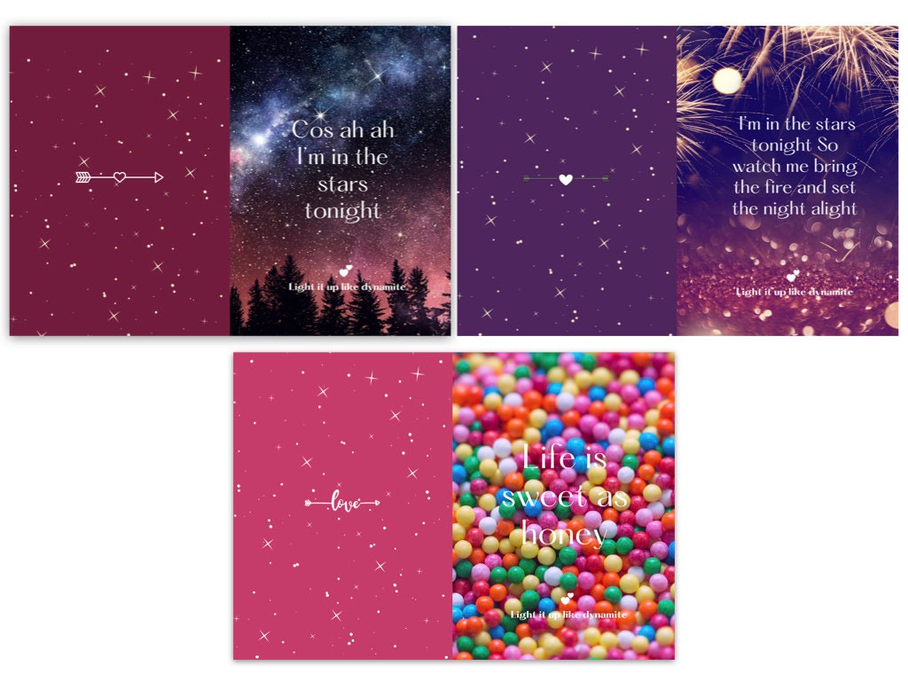 BTS 'dynamite' Lyrics Printable Poster Card Set RM Jimin Suga Jungkook ...