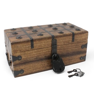 Pirate Wooden Storage Chest Flat Lid With Antique Iron Lock and ...