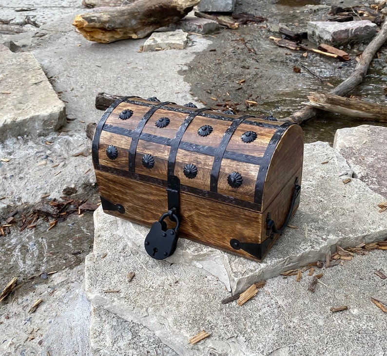 Pirate Wooden Treasure Chest With Antique Iron Lock and Skeleton Keys ...