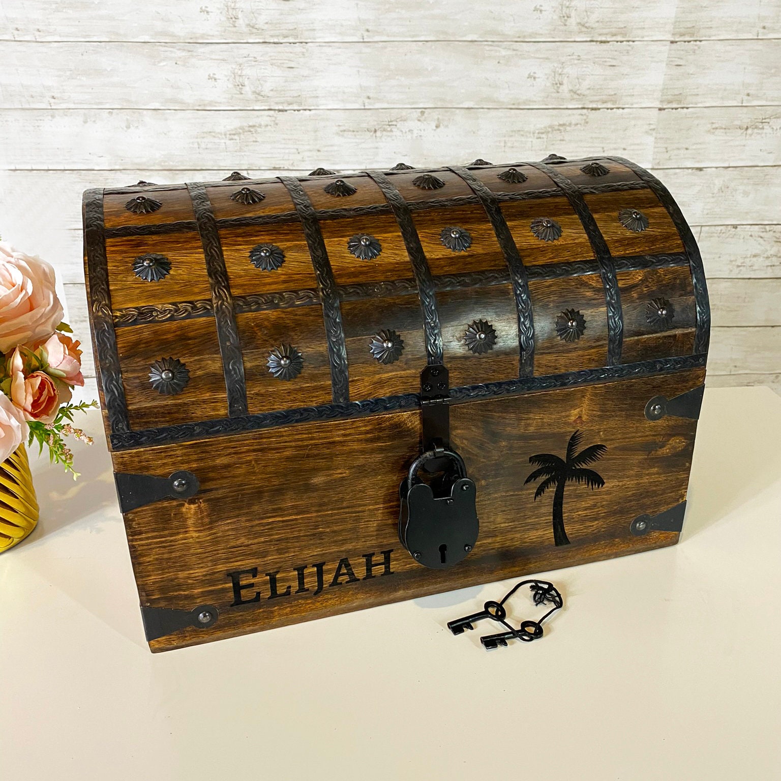Personalized Pirate Treasure Chest W Antique Iron Lock and Skeleton Keys Wooden Storage Box Kids Toy Chest Rustic and Beach Decor Etsy