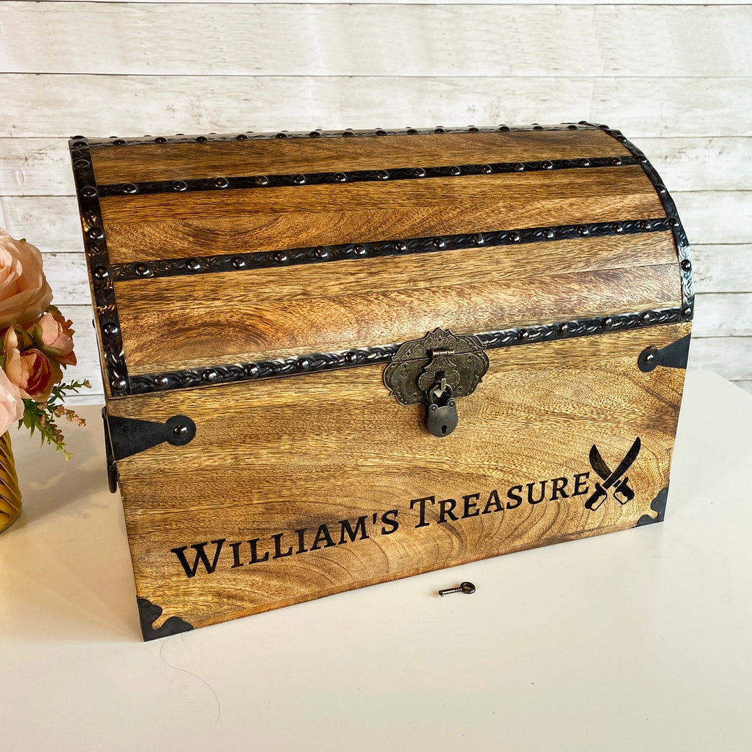 Wooden Pirate Treasure Chest W/ Lock, Personalized Piggy Bank for Kids ...