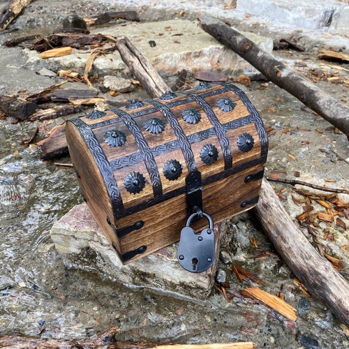 Pirate Wooden Storage Chest Flat Lid With Antique Iron Lock - Etsy