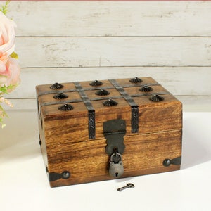 Pirate Wooden Storage Chest Flat Lid With Antique Iron Lock and ...
