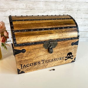 Wooden Pirate Treasure Chest W/ Lock, Personalized Piggy Bank for Kids ...