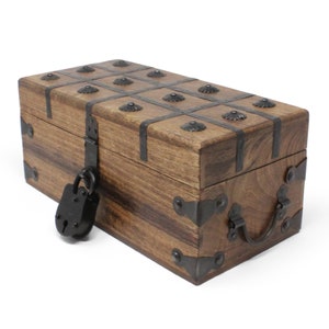 Pirate Wooden Storage Chest Flat Lid With Antique Iron Lock and ...
