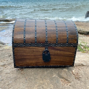 Wooden Treasure Chest With Decorative Rivets and Reinforcing Iron ...