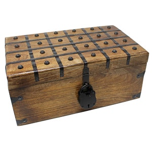 Pirate Wooden Storage Chest Flat Lid With Antique Iron Lock and ...