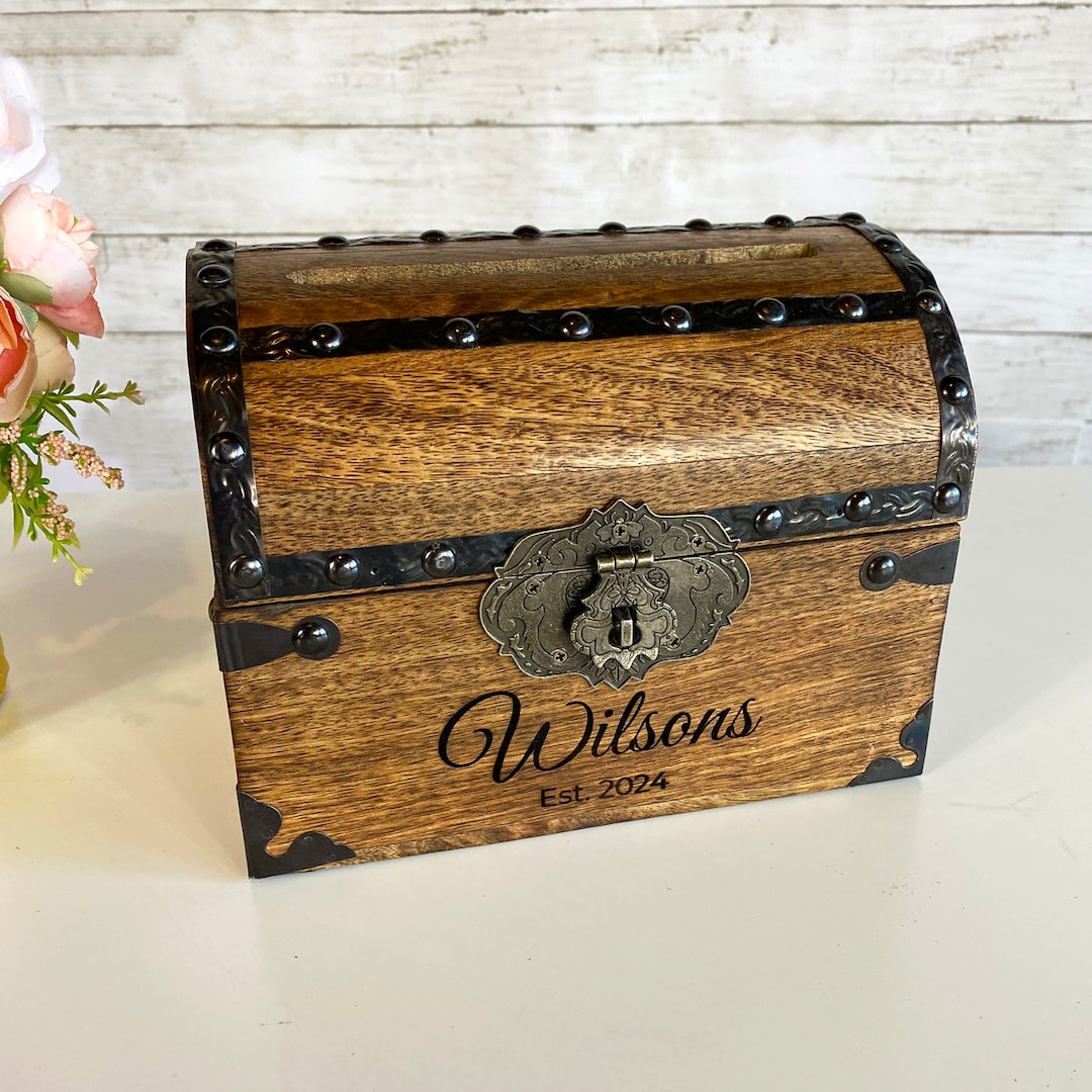Wedding Treasure Chest Card Box With Card Slot, Personalized Chest ...