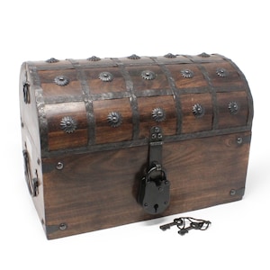 Pirate Wooden Treasure Chest With Antique Iron Lock and Skeleton Key ...