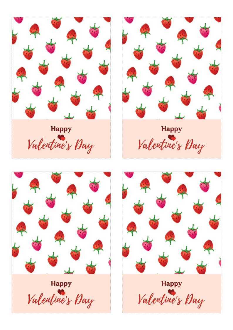 Printable Cookie Card 3.5 X 5 Valentine's Day Strawberry Cookie ...