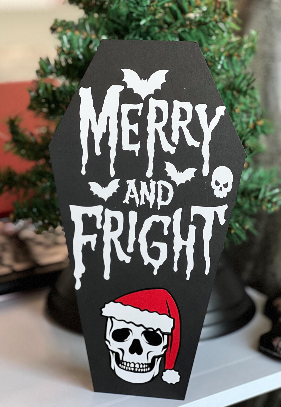 Gothmas Wood Coffin Tabletop Decor Creepmas Decoration Gothic Holiday ...