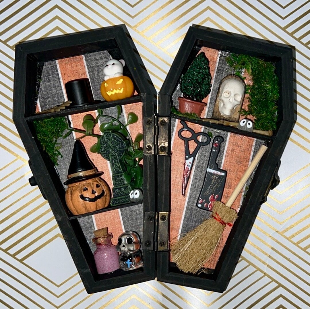 Coffin Shadowbox Miniature Curio Cabinet Gothic Decoration Goth Oddity ...