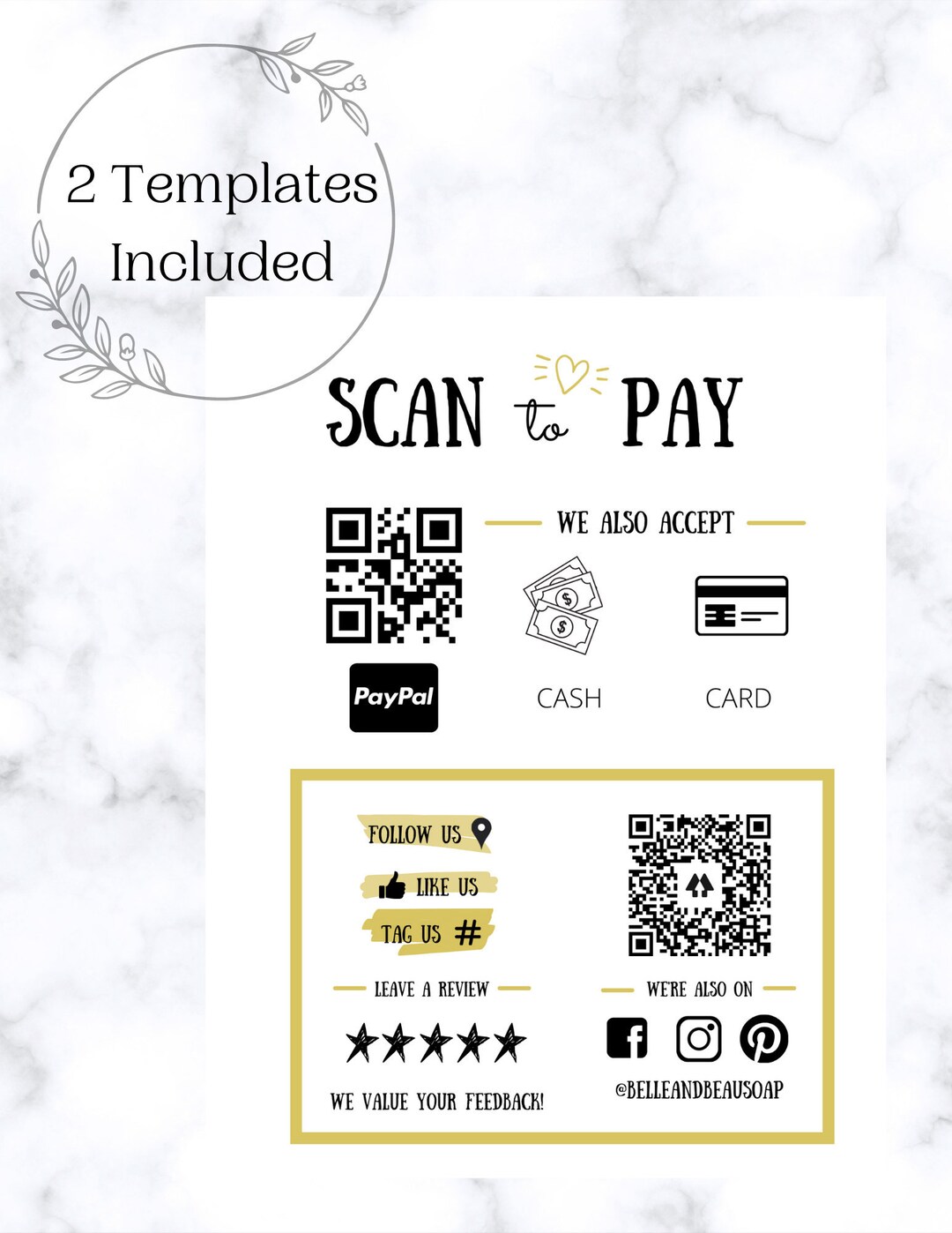 Scan to Pay Customizable Payment Method Sheet Set of 2 Digital ...