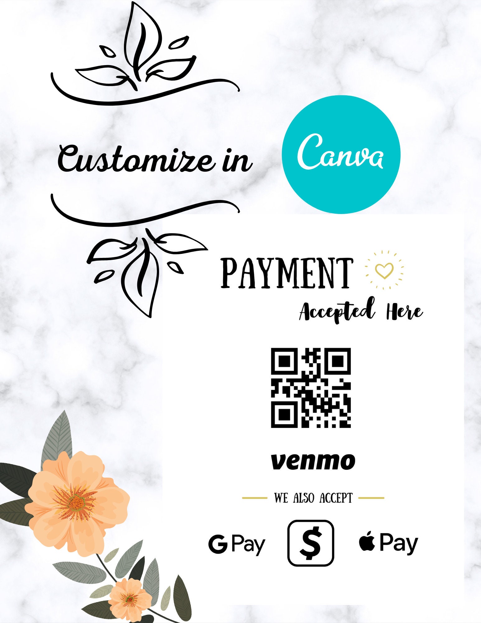 Scan to Pay Customizable Payment Method Sheet Set of 2 Digital ...