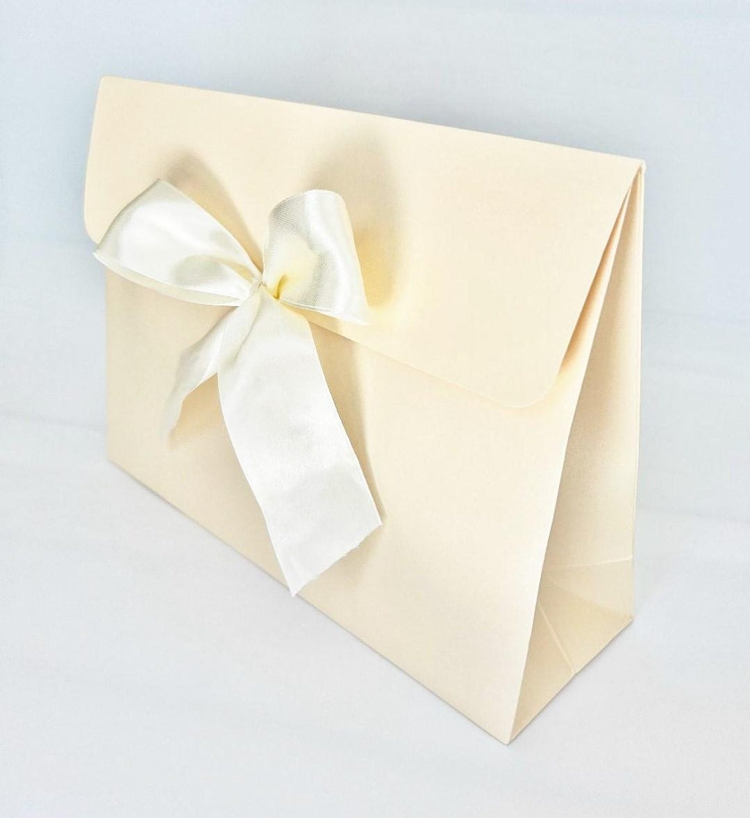 Champagne Color Gift Bag With Fold-over Lid and Wide 1.5" Satin Ribbon ...